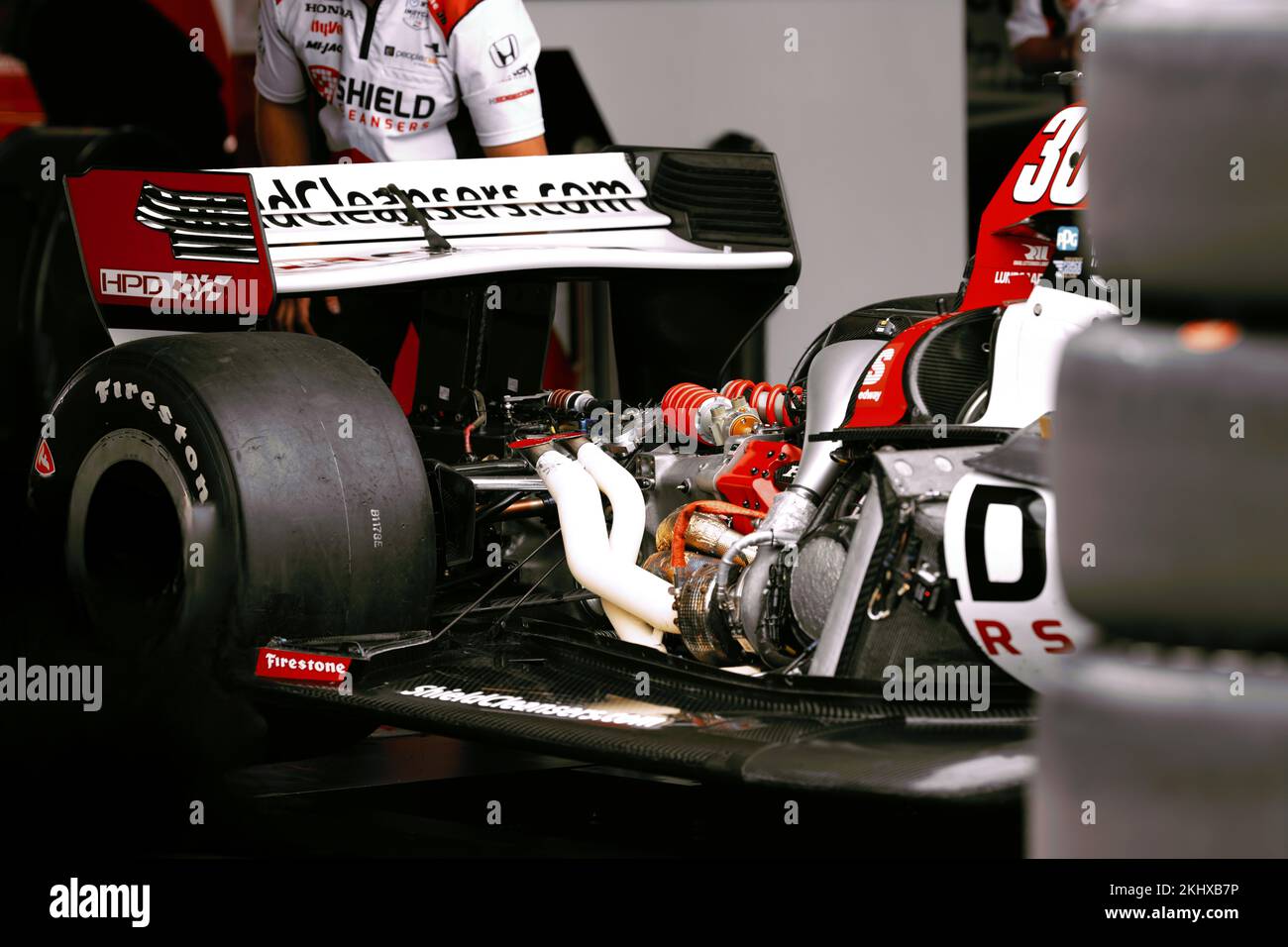 A closeup shot of the full view of the side exhaust pipes engine ...