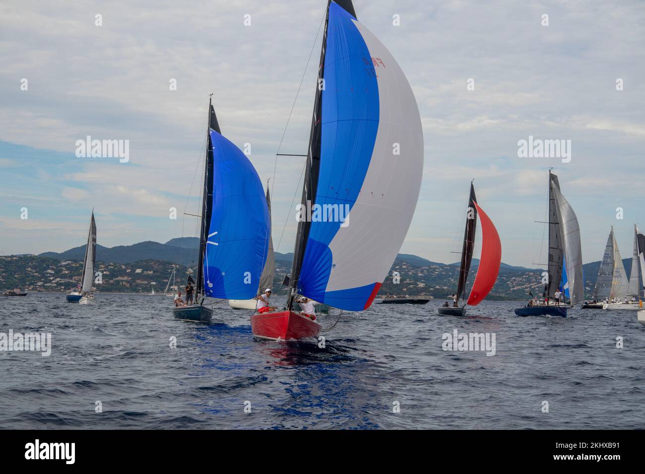 Sail boats racing for Voiles de Saint-Tropez, in French Riviera, France ...