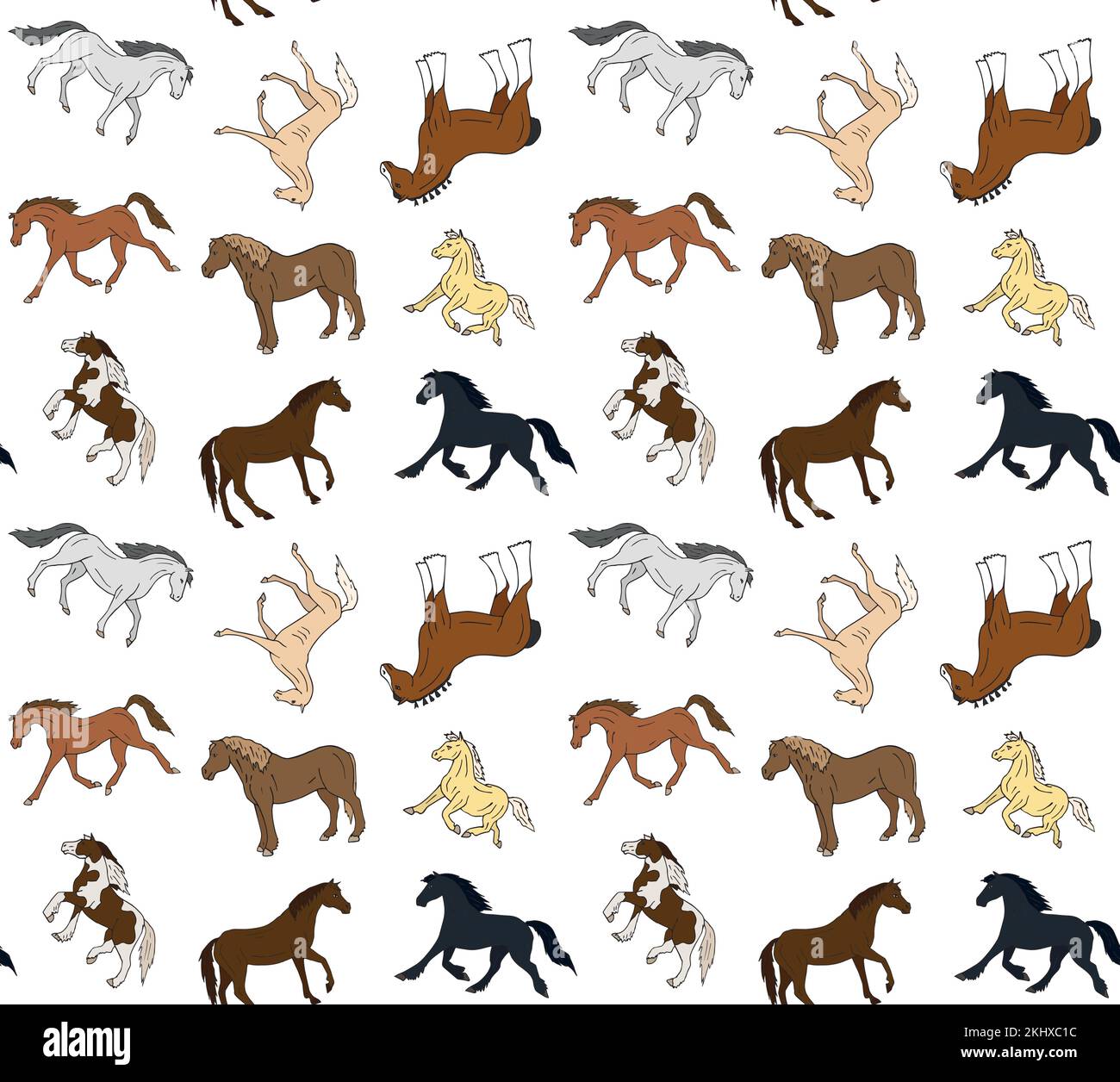 Vector seamless pattern of hand drawn sketch doodle horse isolated on ...