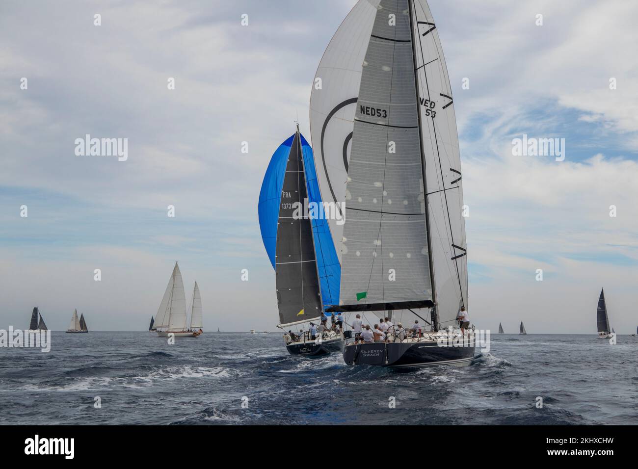 Sail boats racing for Voiles de Saint-Tropez, in French Riviera, France ...