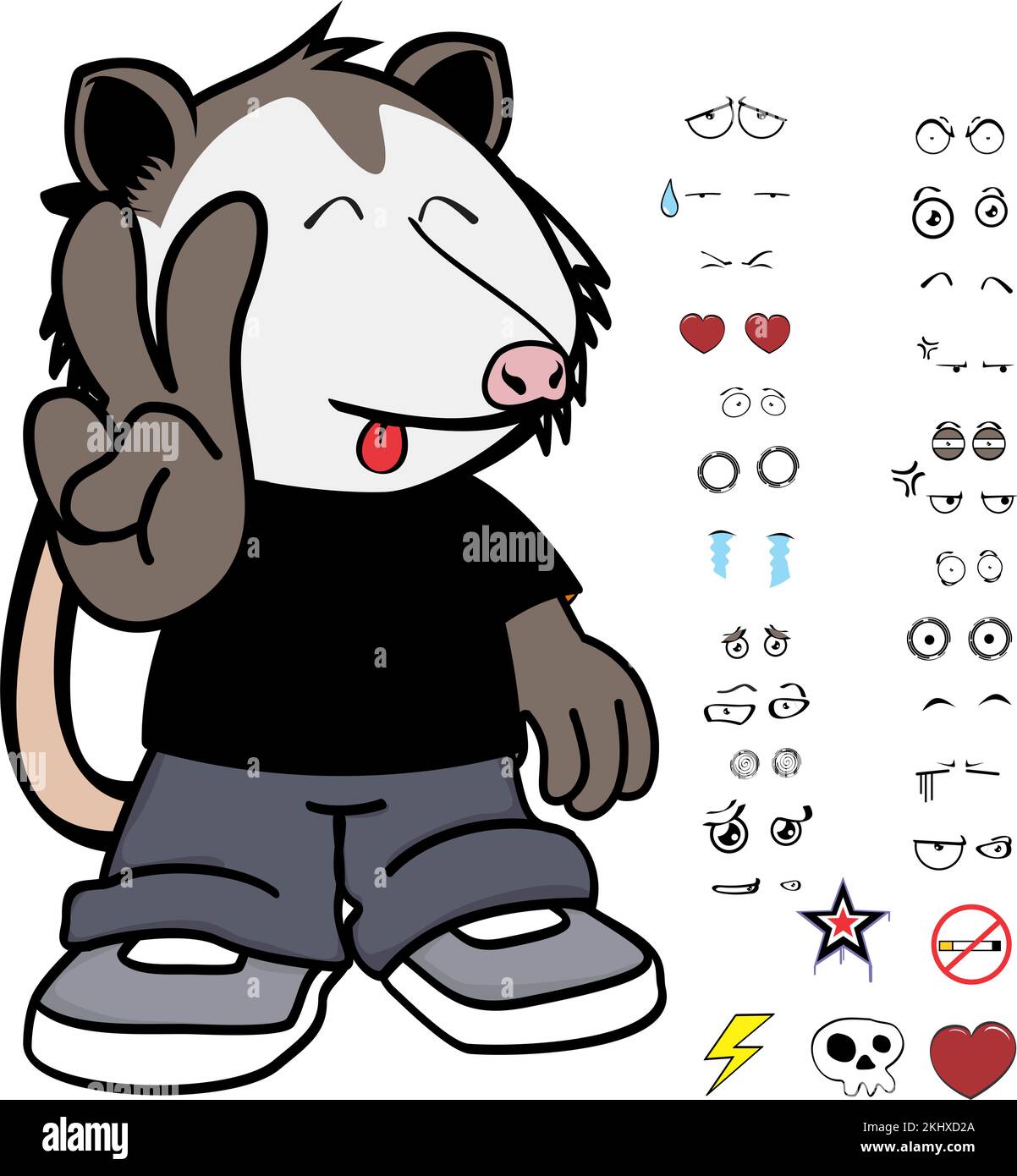 cute possum character cartoon kawaii expressions set pack in vector ...