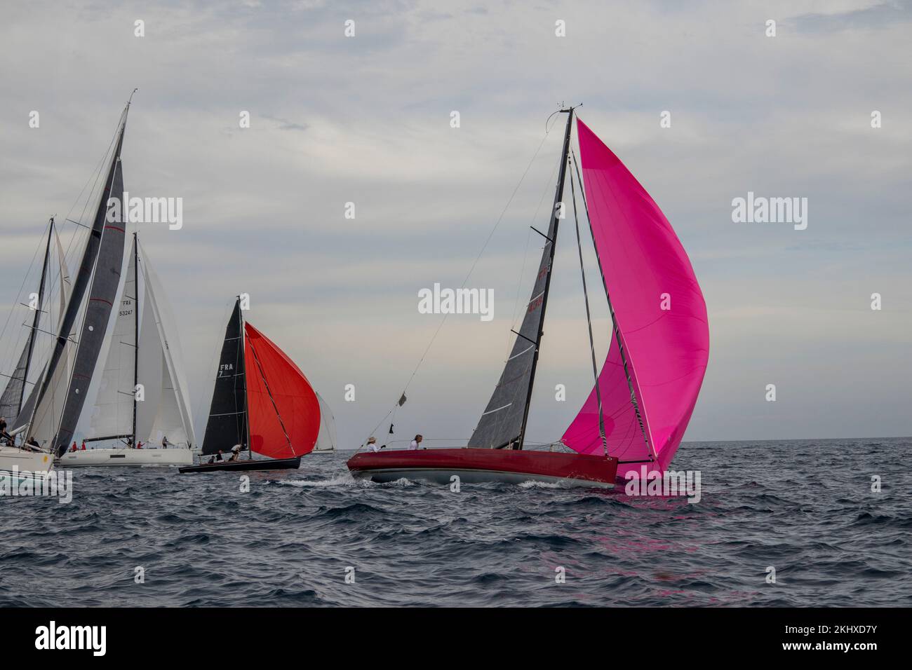 Sail boats racing for Voiles de Saint-Tropez, in French Riviera, France ...
