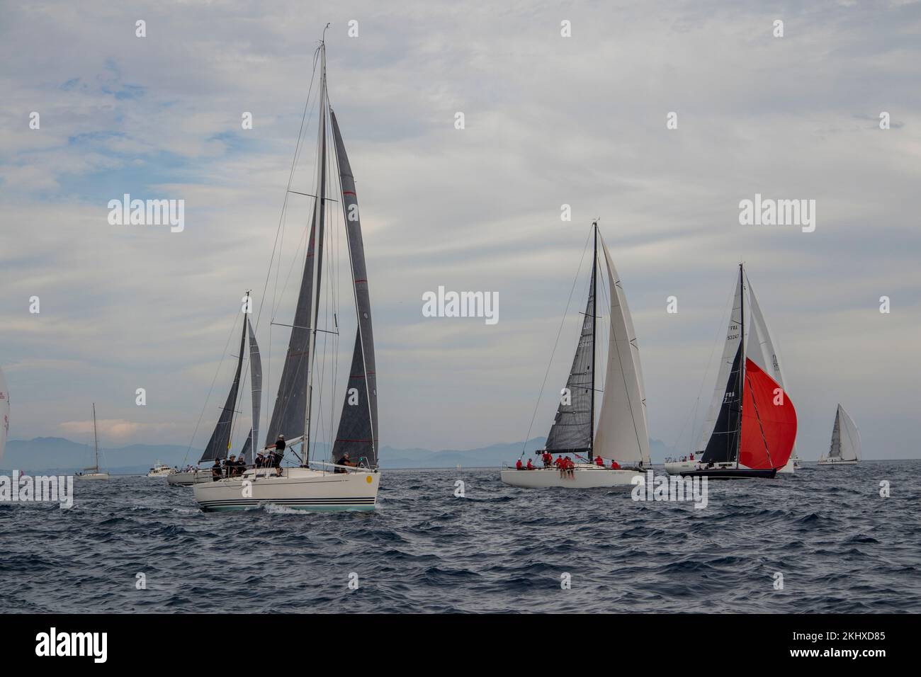 Sail boats racing for Voiles de Saint-Tropez, in French Riviera, France ...