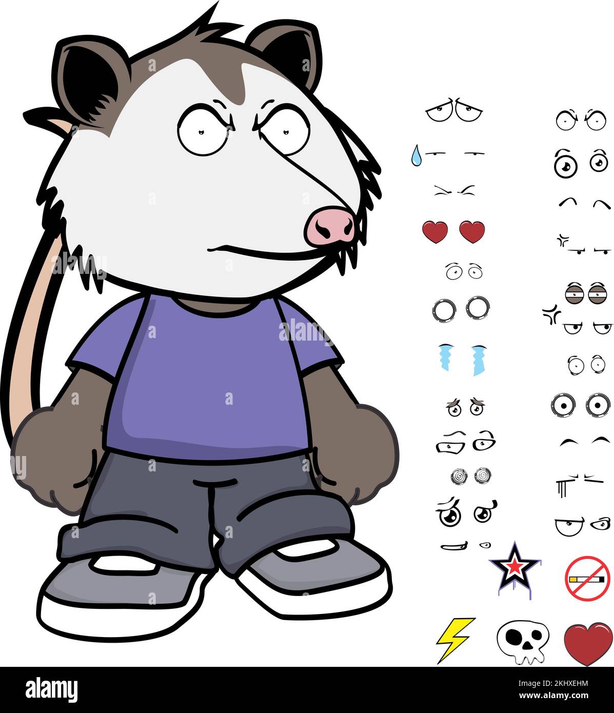 grumpy possum character cartoon kawaii expressions set pack in vector ...