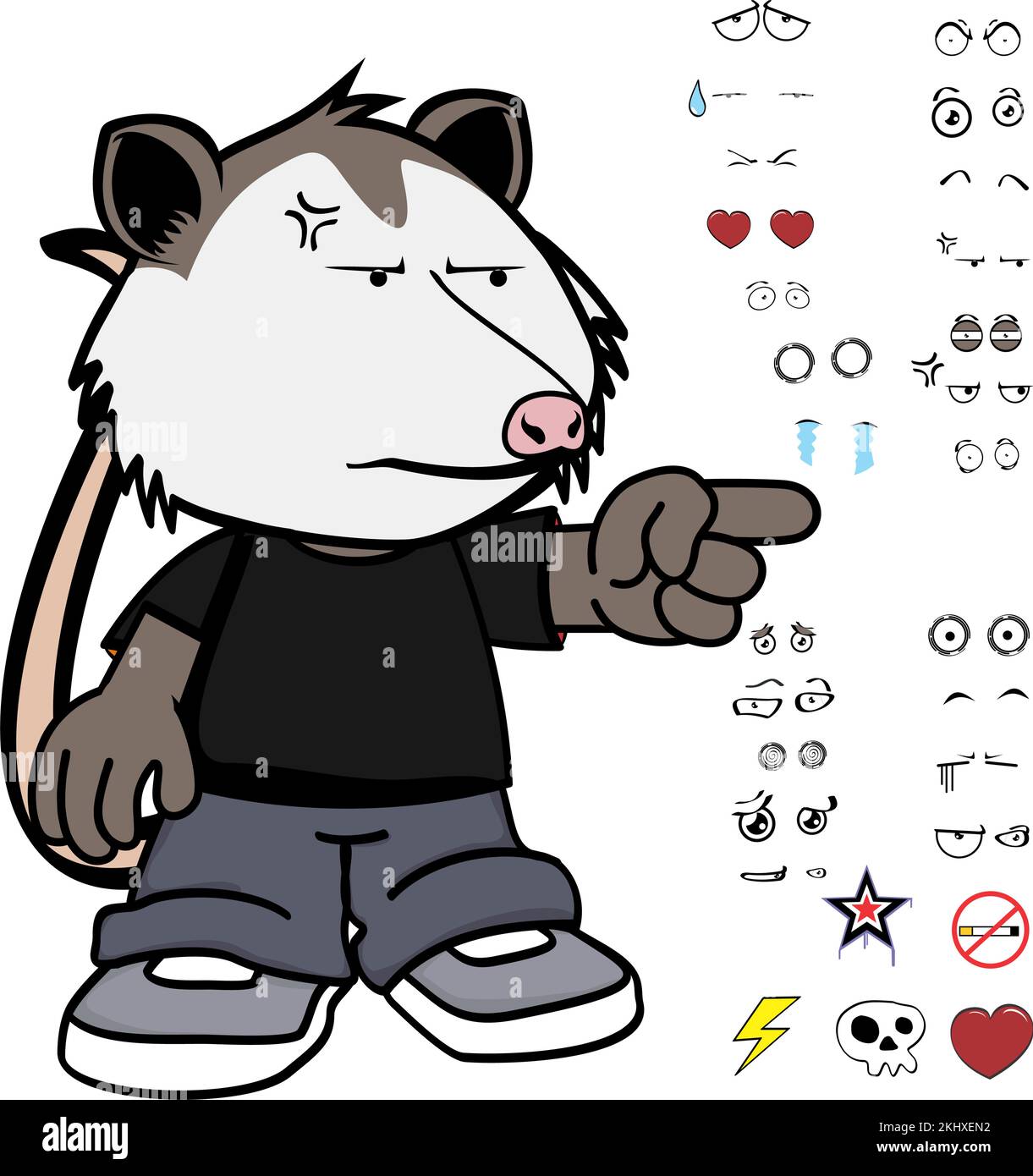 grumpy possum character cartoon kawaii expressions set in vector format ...