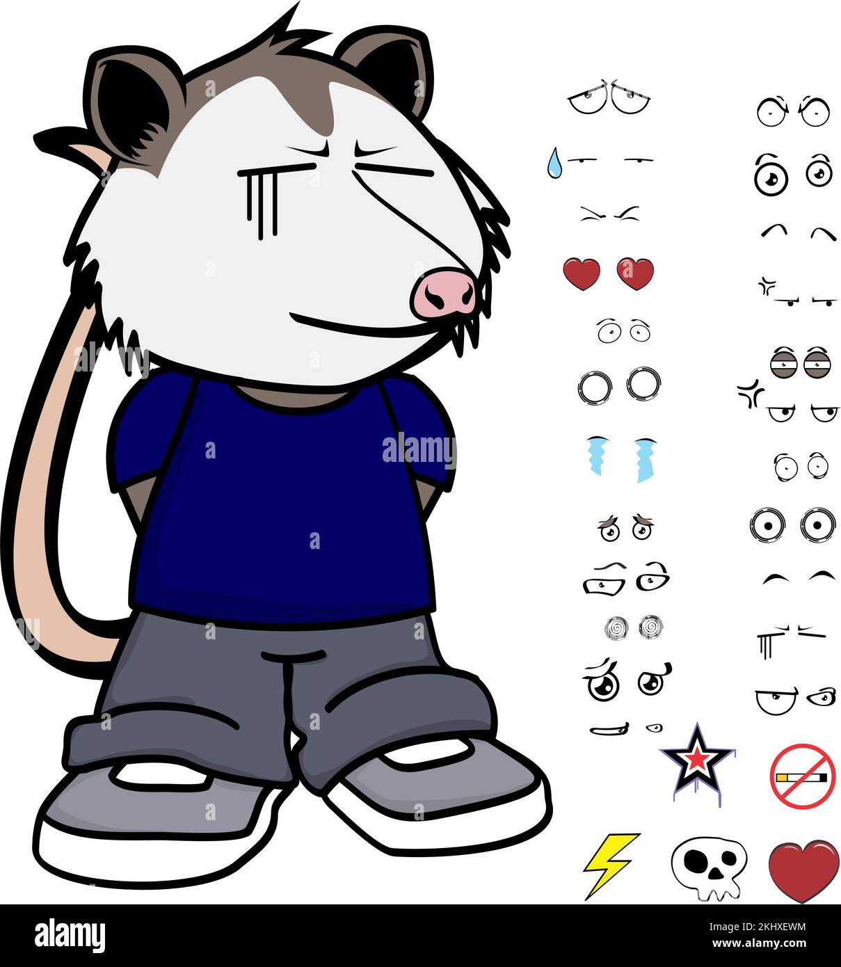 funny possum character cartoon kawaii expressions set pack in vector ...