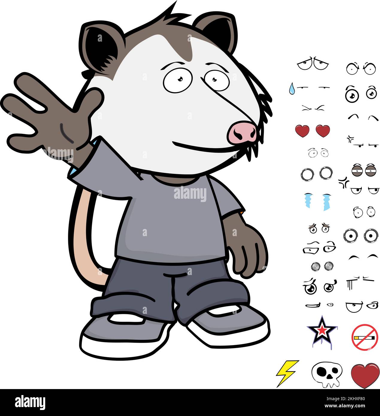 happy possum character cartoon kawaii expressions set pack in vector ...