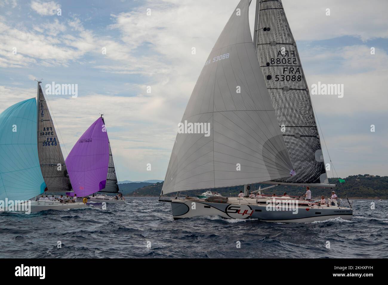 Sail boats racing for Voiles de Saint-Tropez, in French Riviera, France ...