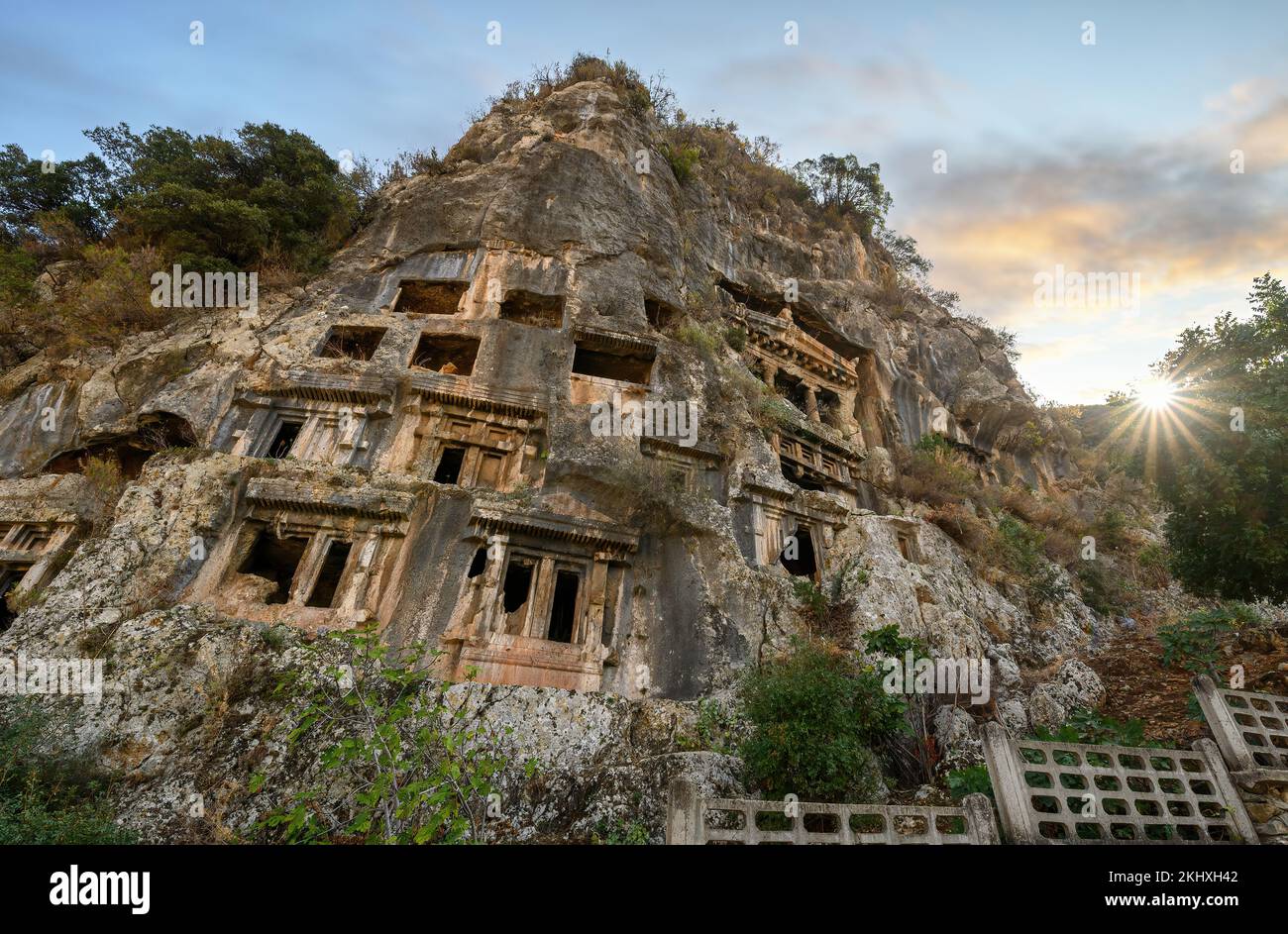 Amyntas Rock Tombs at ancient Telmessos, in Lycia. Now in the city of ...