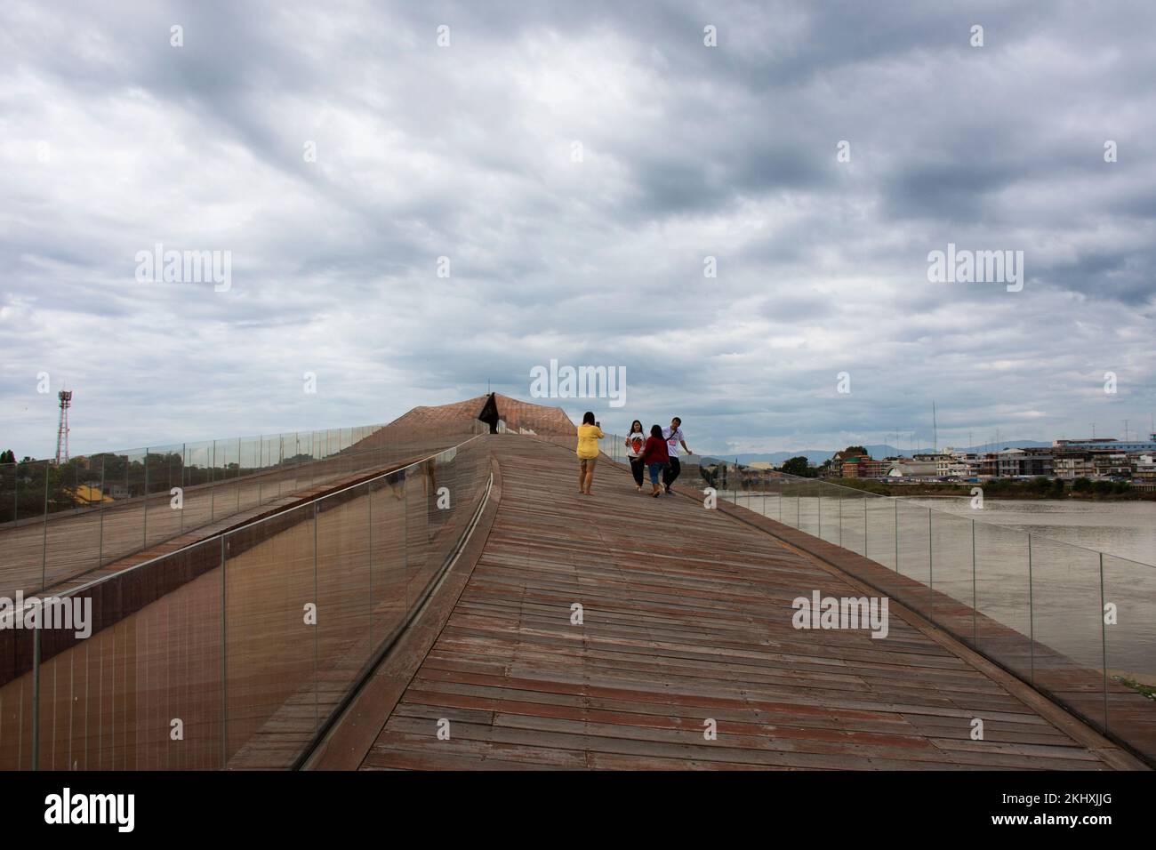 Exterior art design of landmarks Pa San or Pasan wooden bridge for thai ...