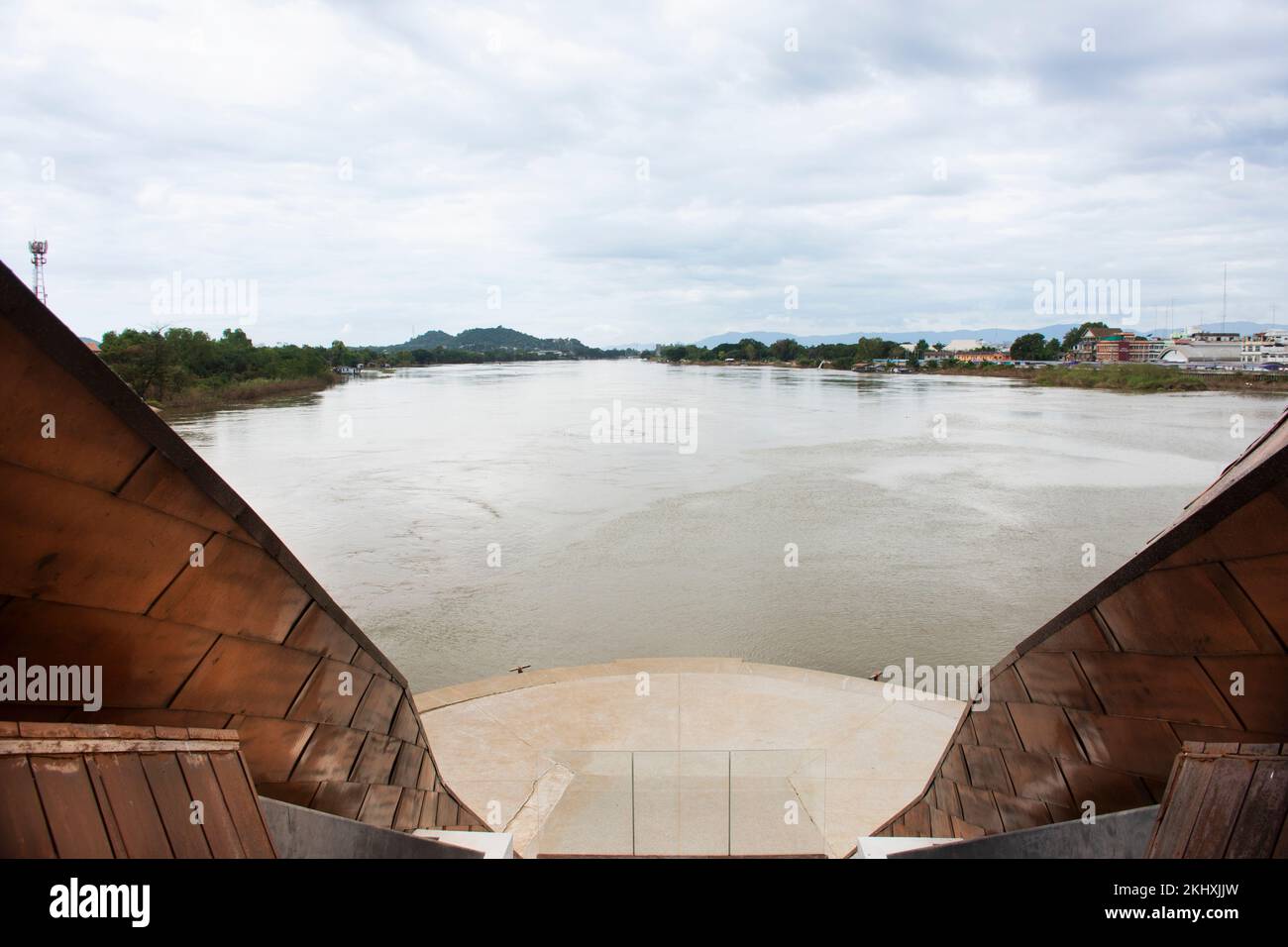 Exterior art design of landmarks Pa San or Pasan wooden bridge for thai ...