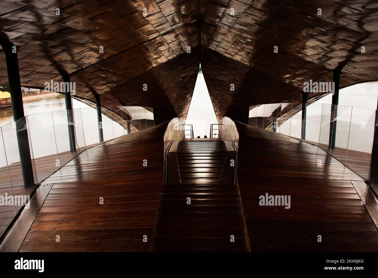 Interior art design of landmarks Pa San or Pasan wooden bridge for thai ...