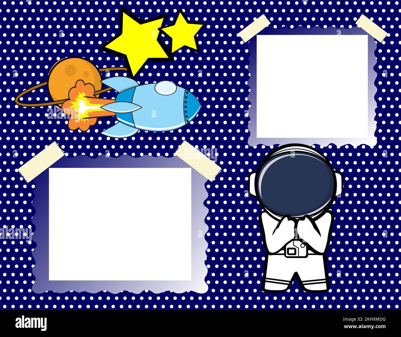 astronaut kid cartoon picture frame album illustration background in ...