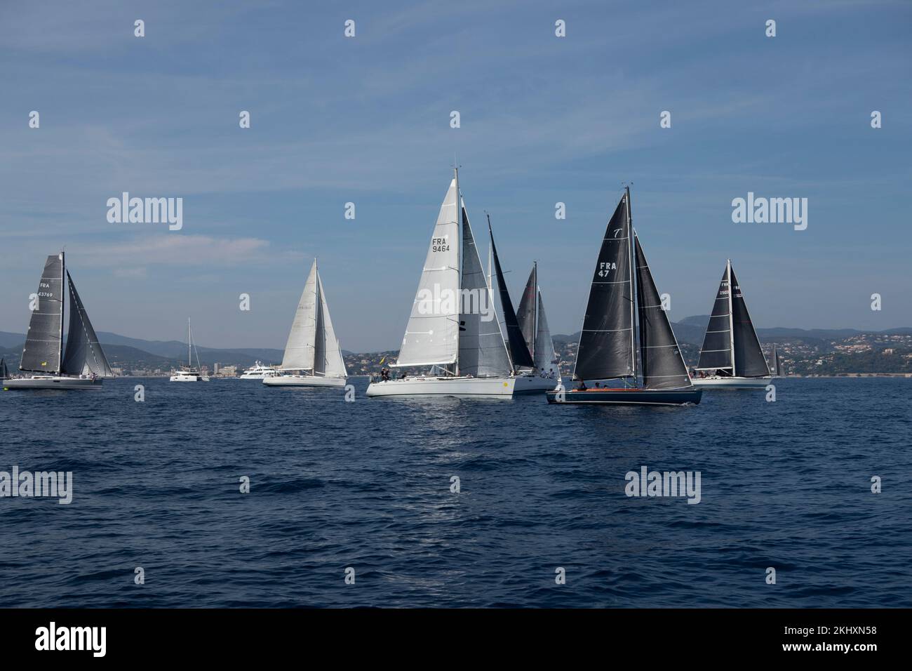 Sail boats racing for Voiles de Saint-Tropez, in French Riviera, France ...