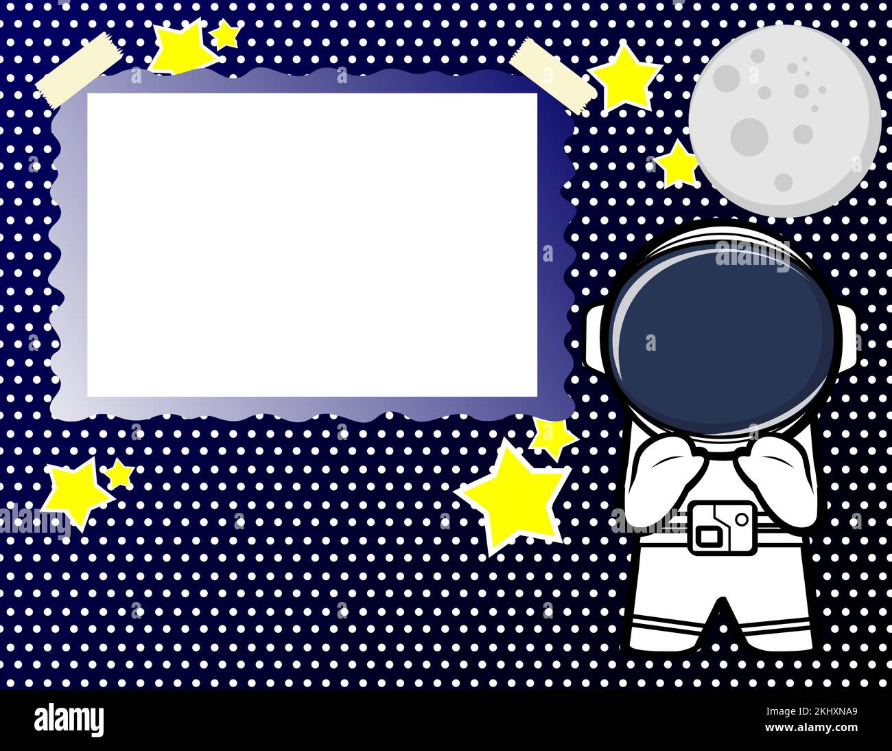 chibi astronaut kid cartoon picture frame album illustration background ...