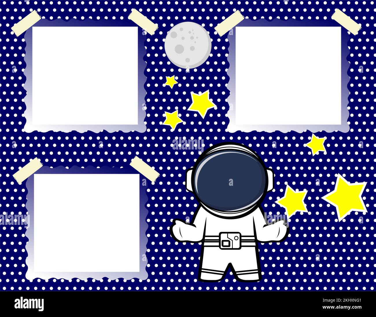 cute astronaut kid cartoon picture frame album illustration background ...