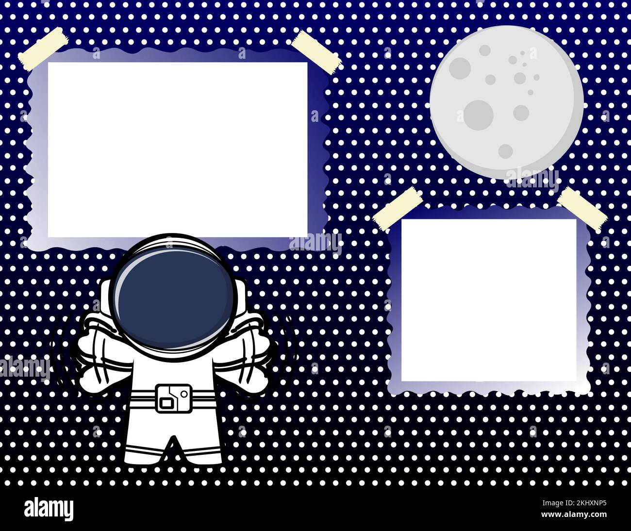 funny astronaut kid cartoon picture frame album illustration background ...