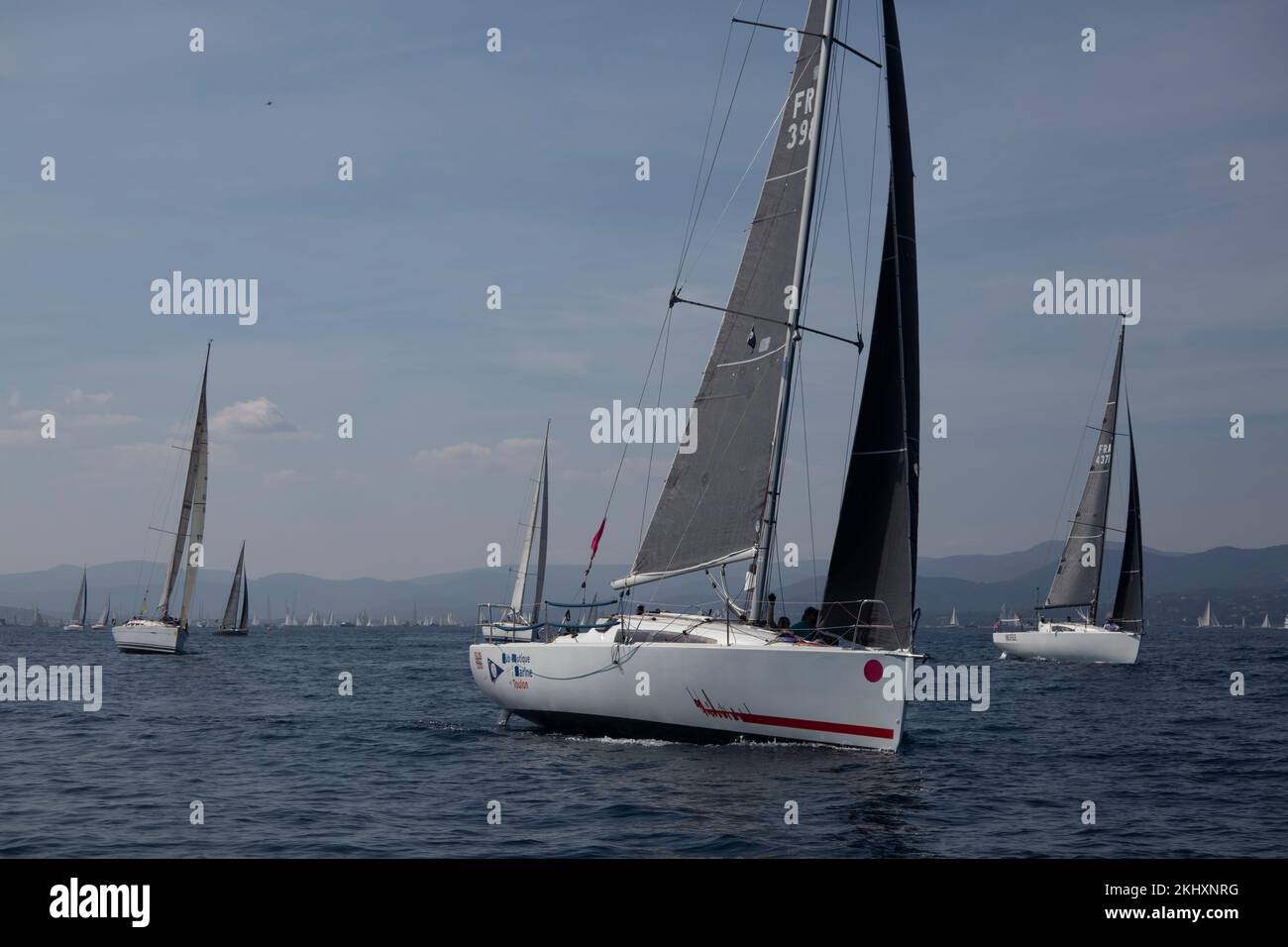 Sail boats racing for Voiles de Saint-Tropez, in French Riviera, France ...