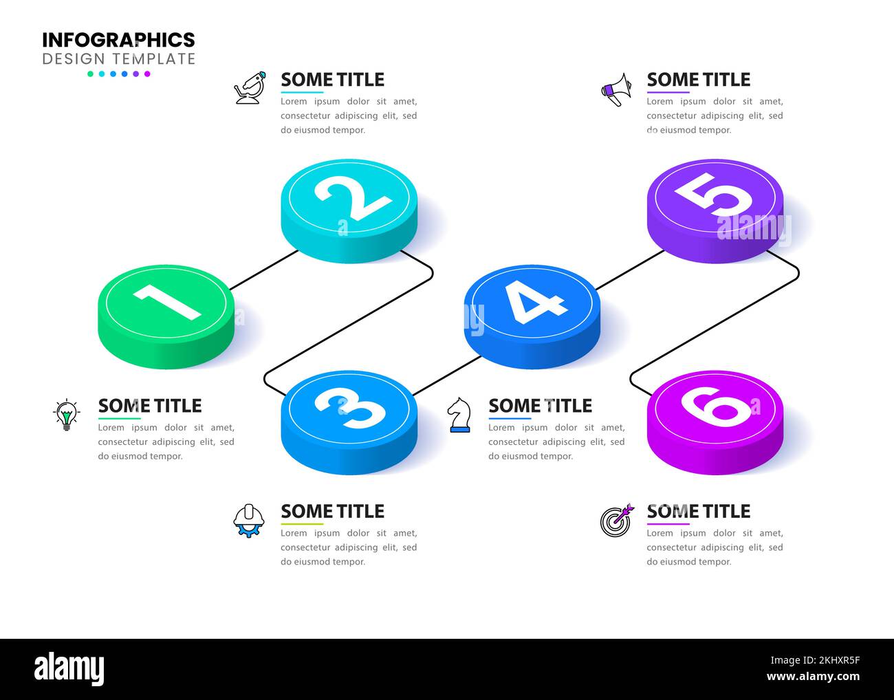 Infographic template with icons and 6 options or steps. Isometric line. Can be used for workflow ...