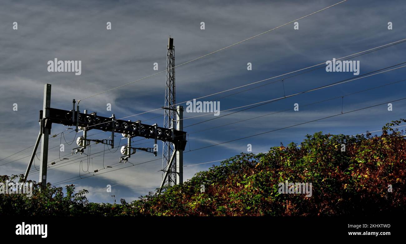 Overhead line equipment in Wiltshire, part of the railway ...