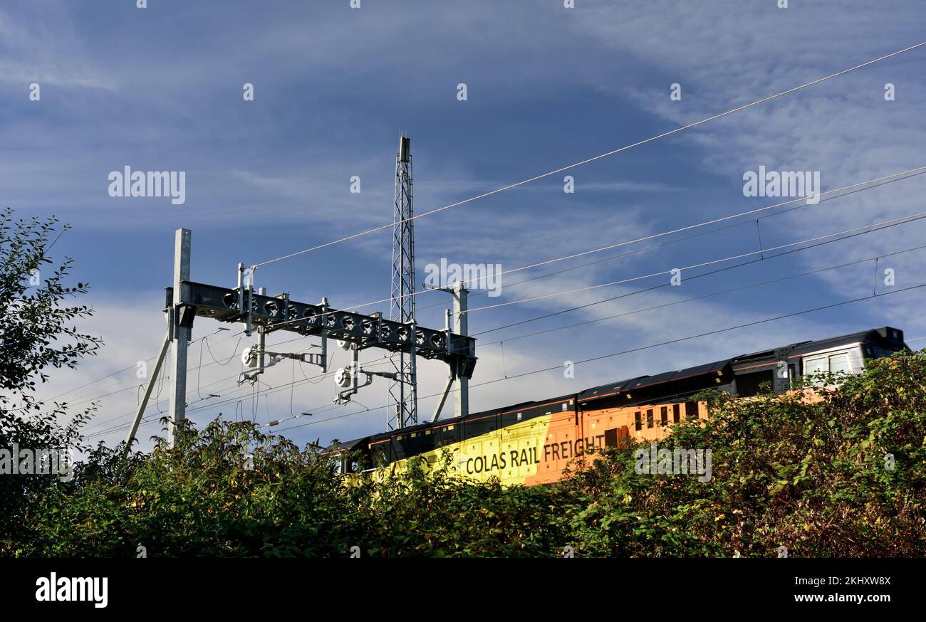 Overhead line equipment in Wiltshire, part of the railway ...