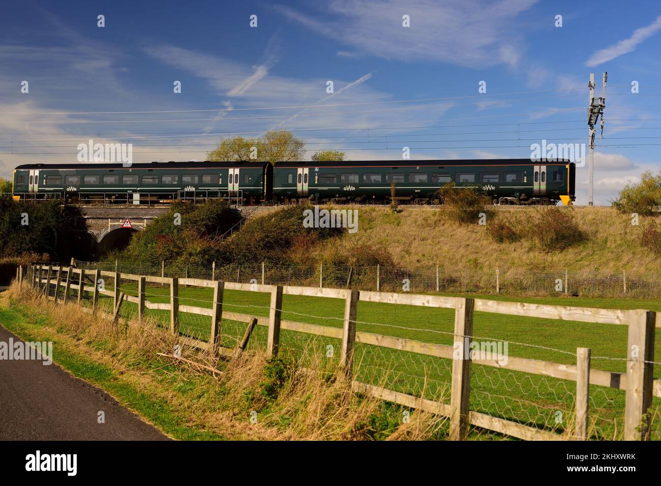 Overhead line equipment in Wiltshire, part of the railway ...