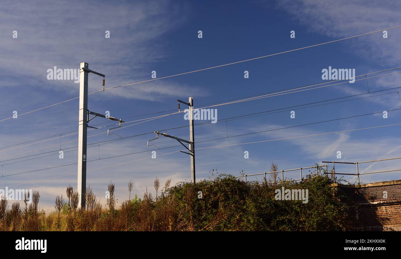 Overhead line equipment in Wiltshire, part of the railway ...