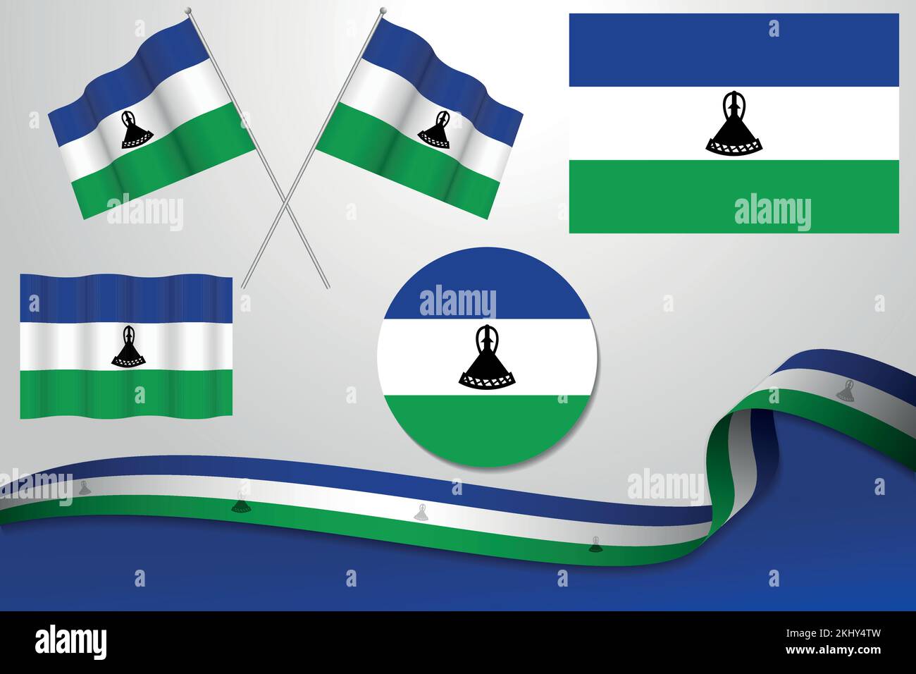 A vector set of different designs of the Lesothan national flag in the ...