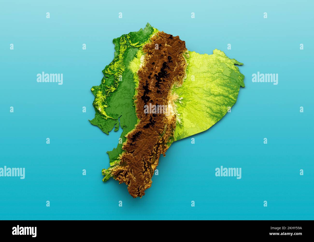 The Ecuador map shaded relief isolated on a blue background Stock Photo - Alamy