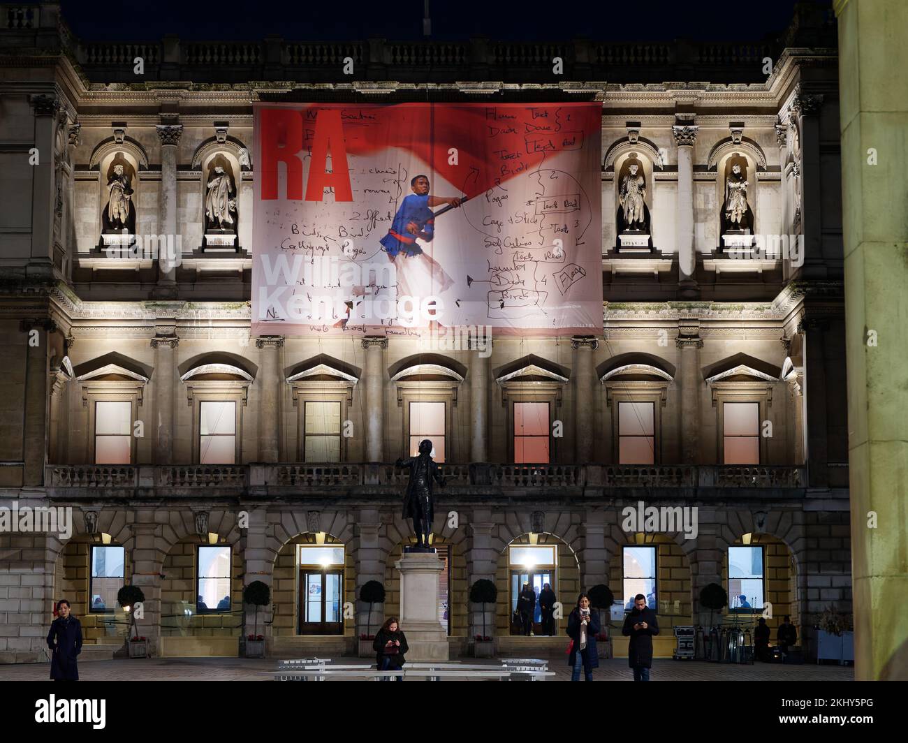 Royal Academy of Arts facade and entrance on a winters night ...