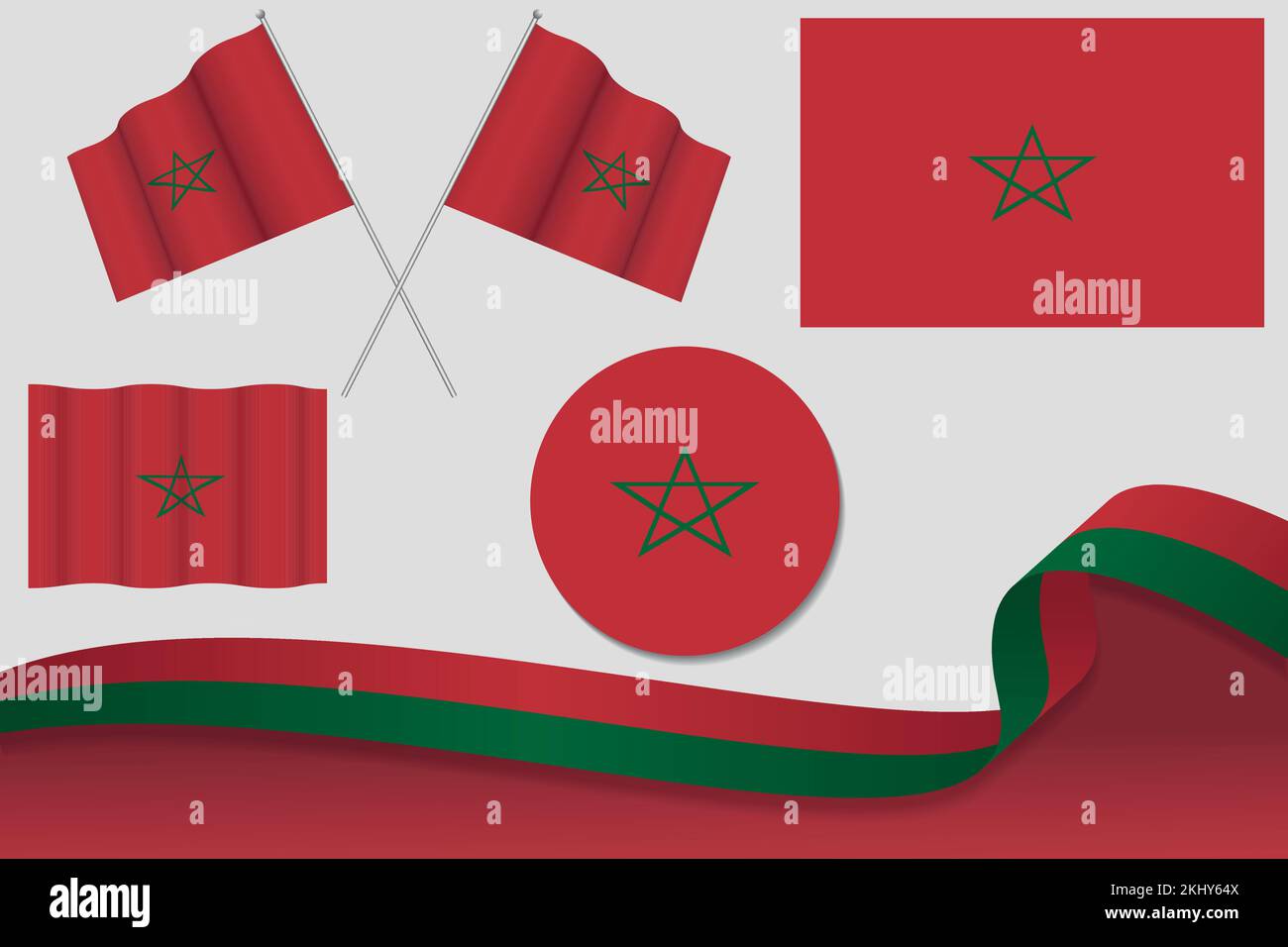 A vector set of different designs of the Moroccan National Flag in the ...