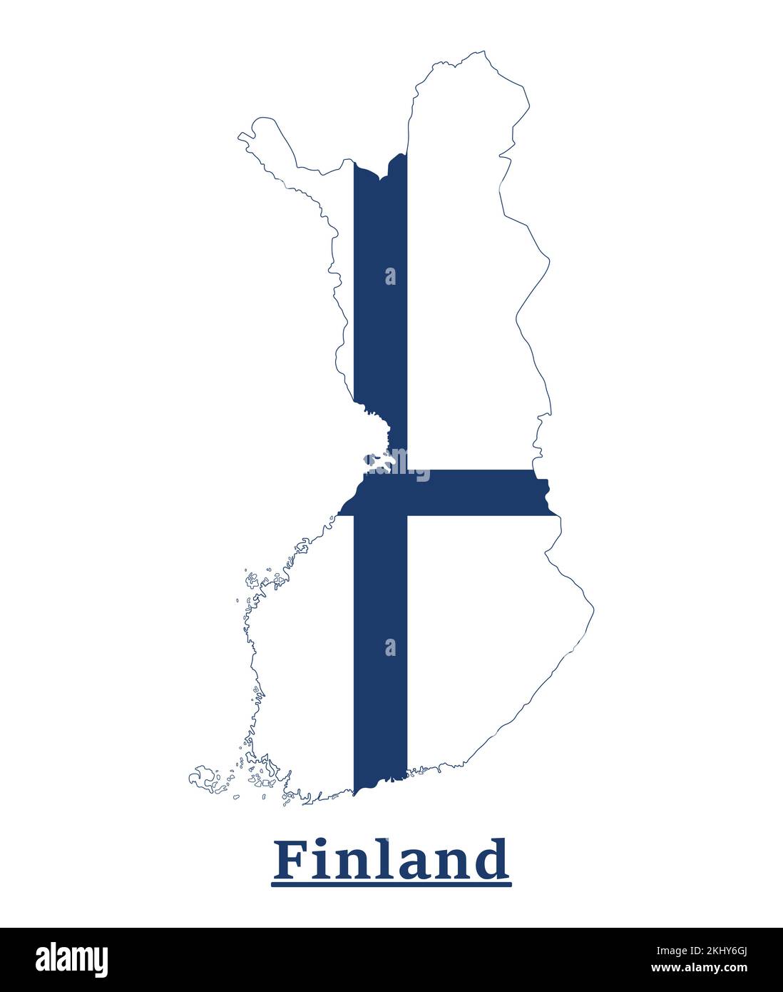 A vector illustration of the Finish national flag design inside the map ...