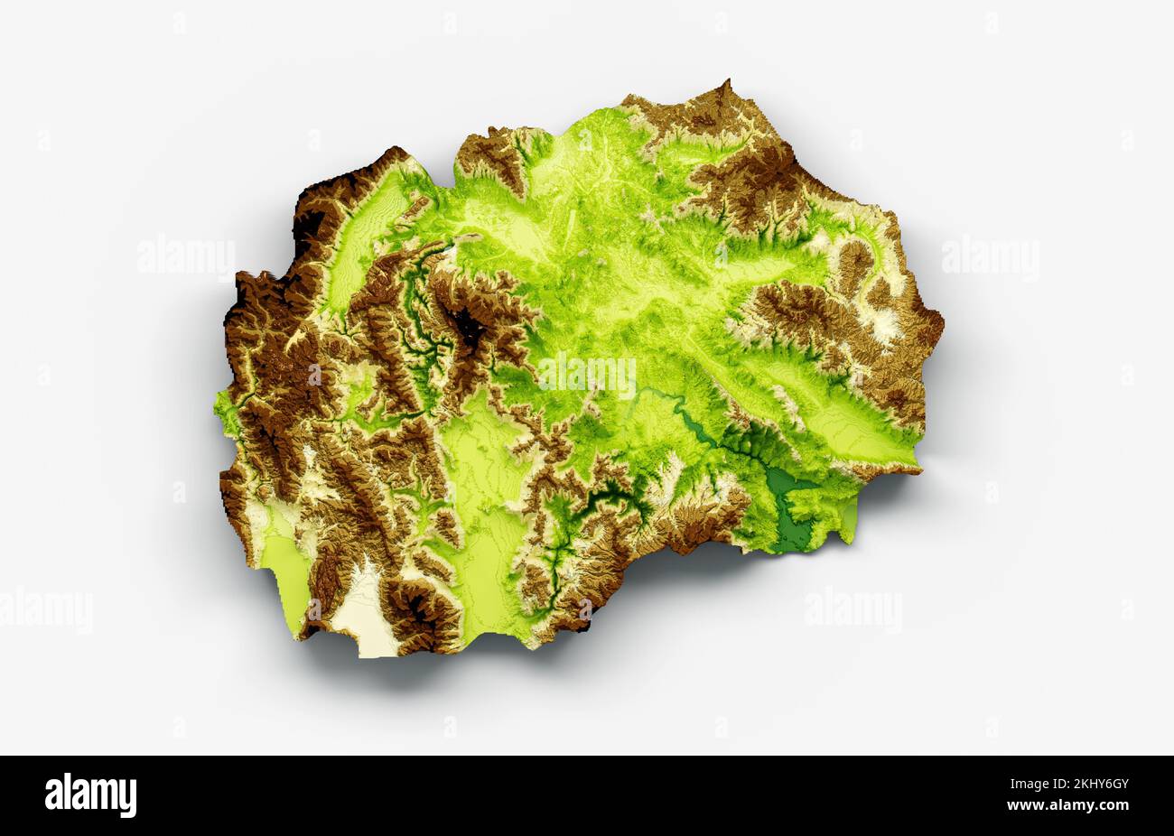 The North Macedonia map shaded relief isolated on a white background ...