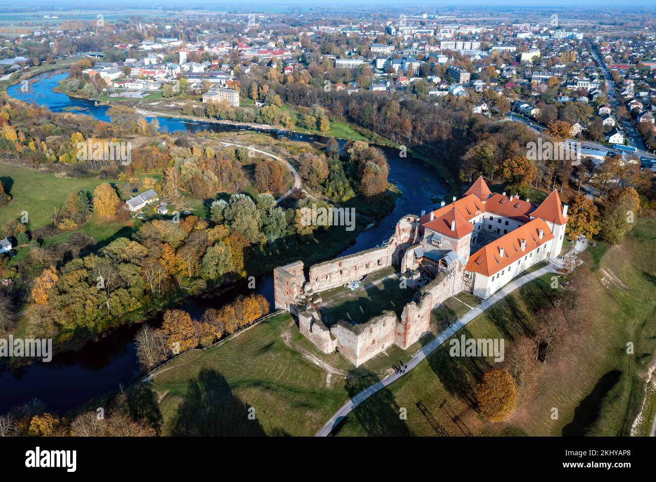 Bauska Medieval Castle complex from above,Bauska, Latvia Stock Photo ...