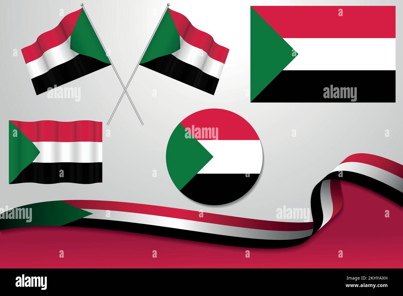 A vector illustration of a set of Sudan flags in different designs on a ...