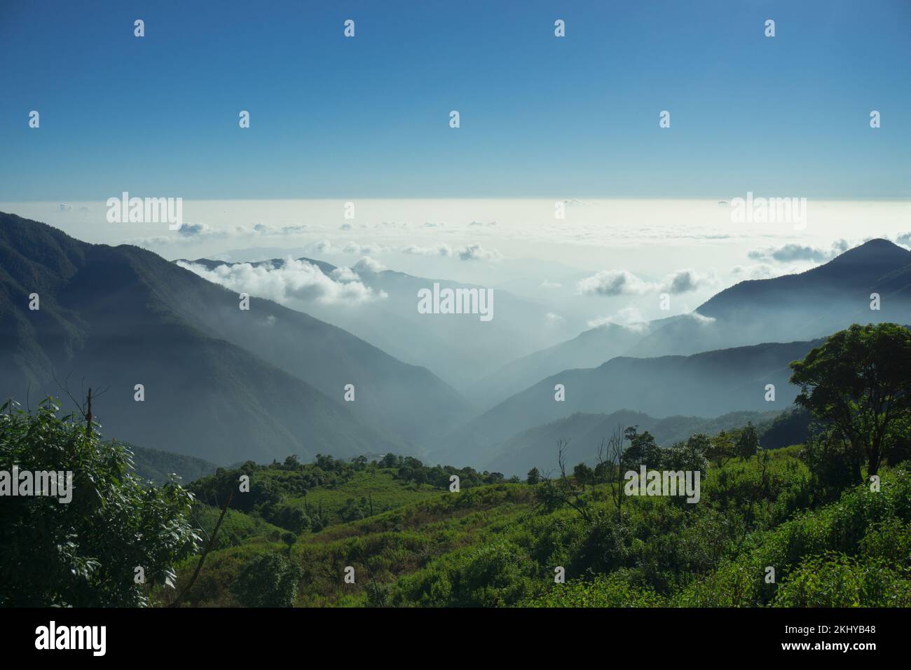 A high-angle of foggy Choco-Darien national moist forests clear sky ...