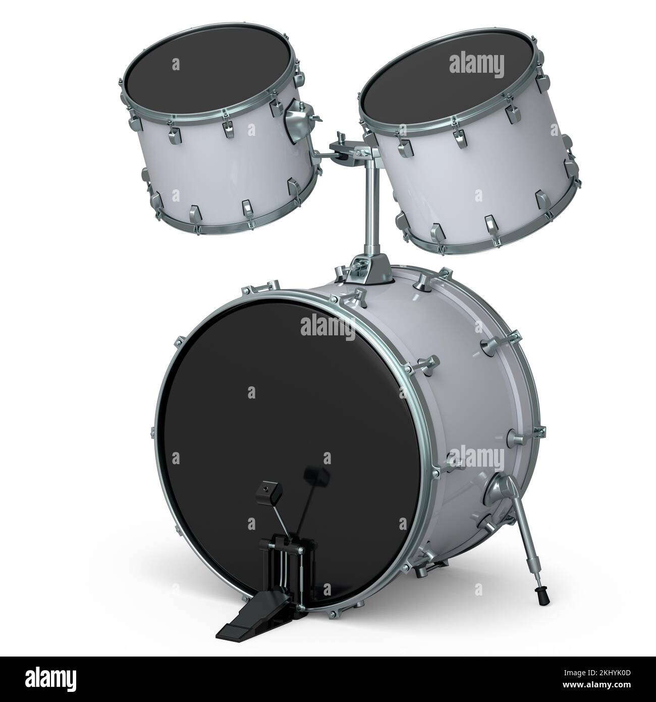 Set of realistic drums with pedal on white background. 3d render ...