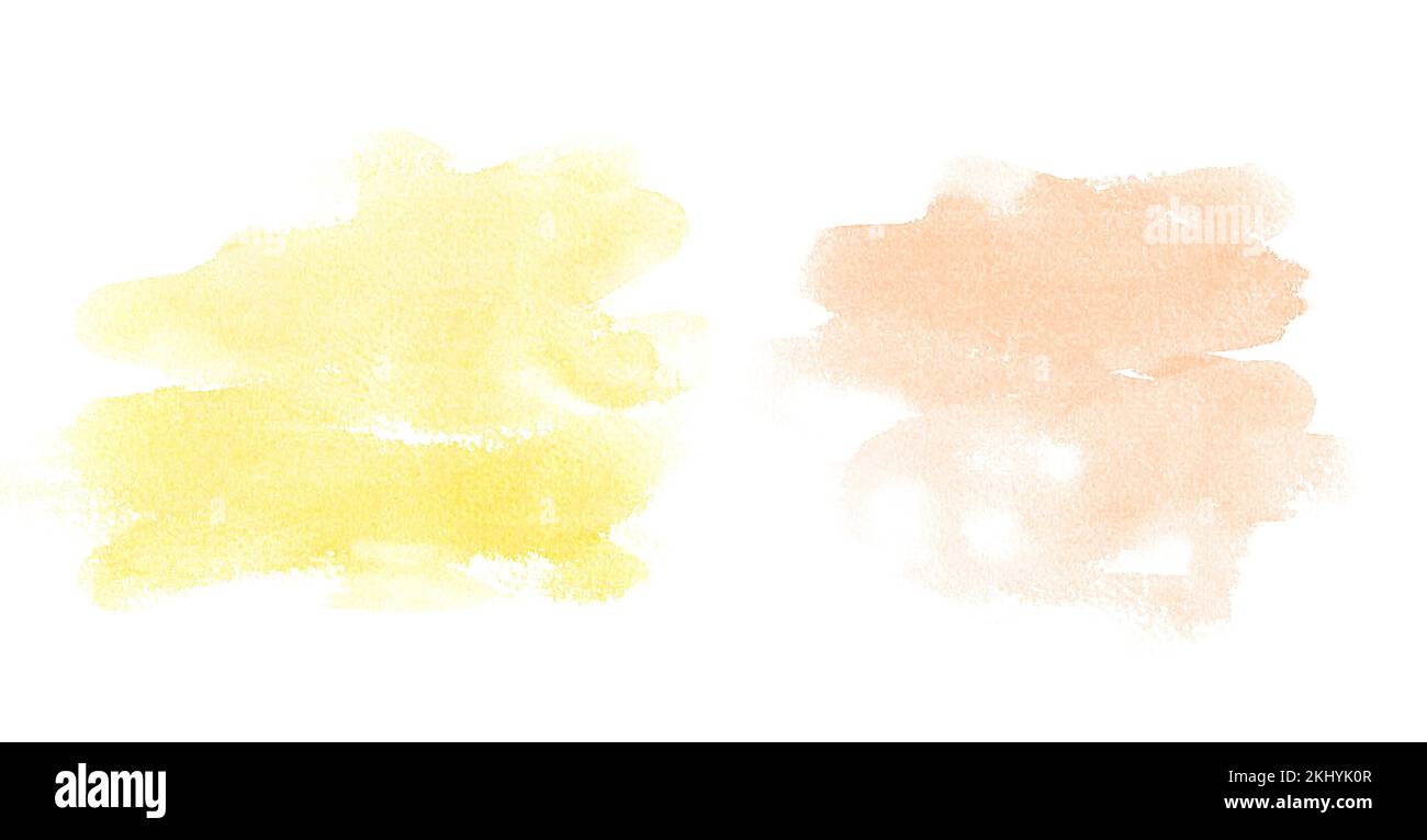 Watercolor washes, spots of coral color and yellow. Illustration ...