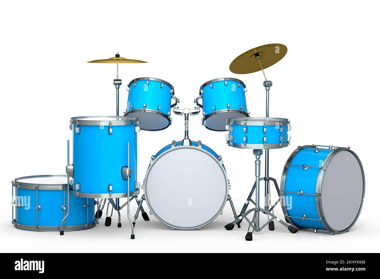 Set of realistic drums with metal cymbals on white background. 3d ...