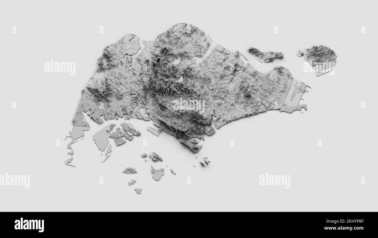 The shaded relief of Singapore isolated on a blue background Stock ...
