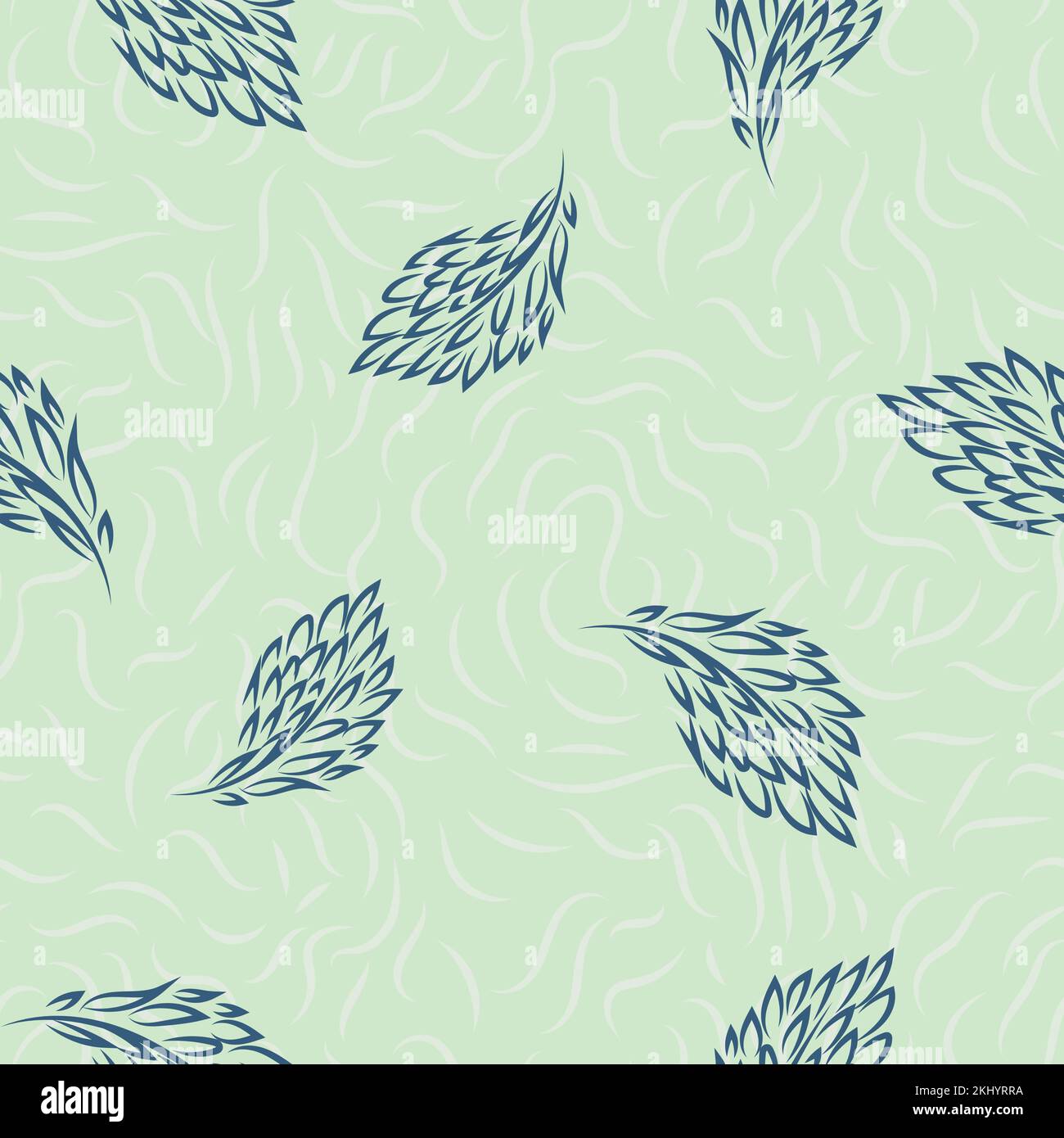 Line art style scattered simple leaves seamless vector pattern ...