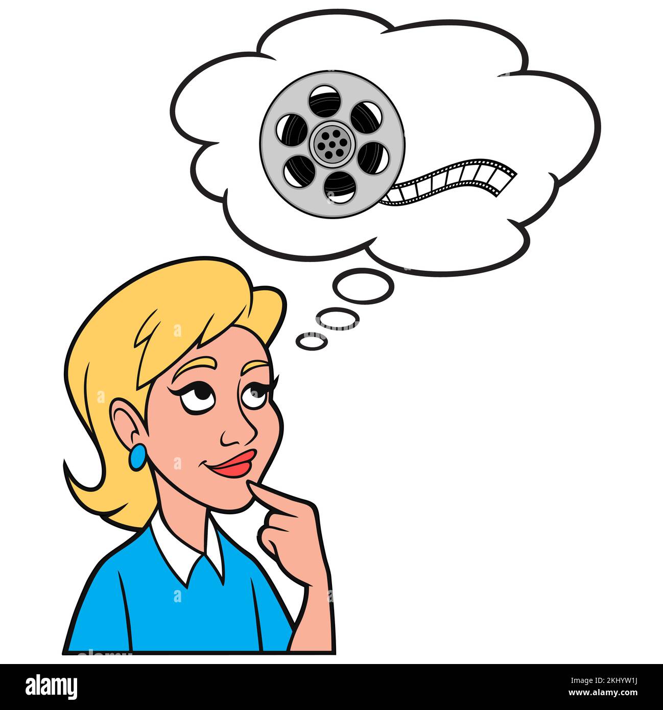 Girl Thinking About Film School A Cartoon Illustration Of A Girl Thinking About Going To Film