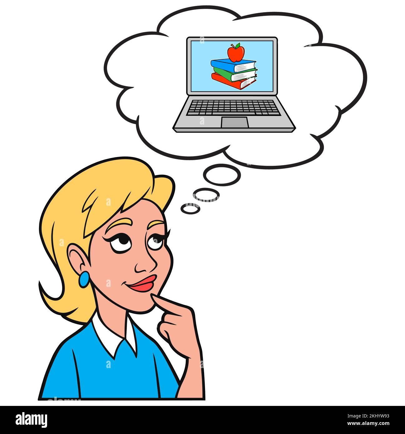 Girl thinking about Distance Education Learning - A cartoon ...