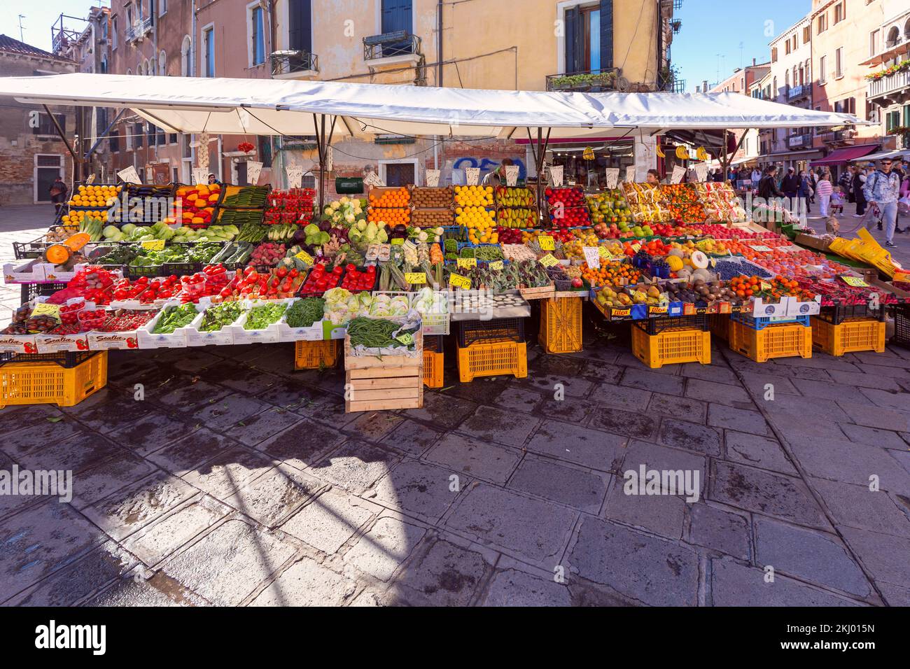 Venice, Italy - November 4, 2022 : Stalls with fresh colorful fruits ...
