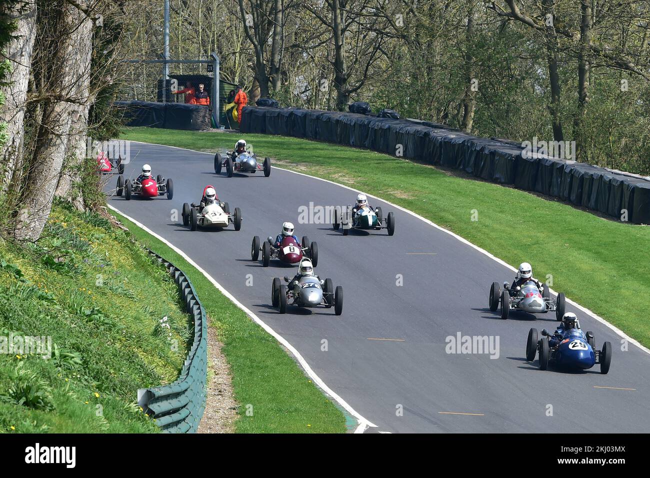 The grid rounds Barn heading for the start, F3 500cc Racing Cars, two ...