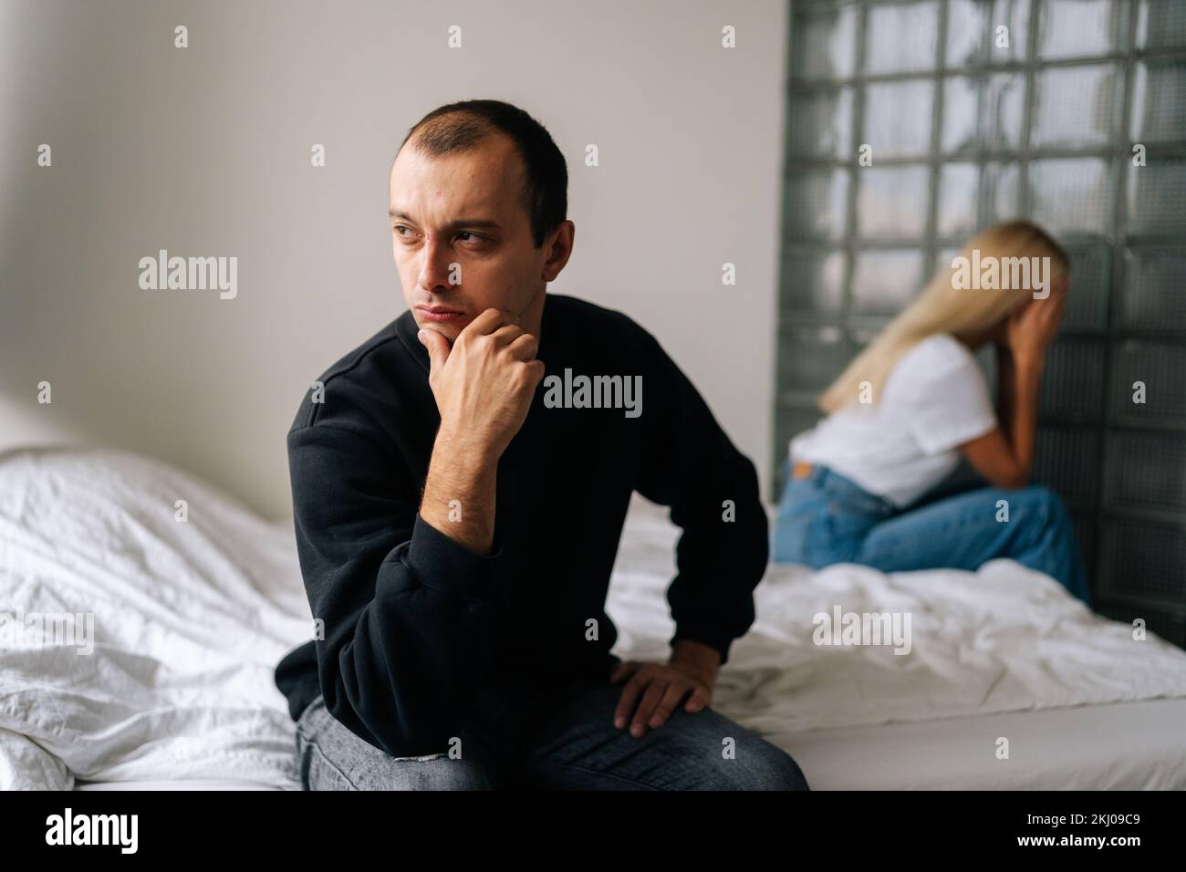 Portrait Of Serious Young Man Pensive Looking Away Not Talking After