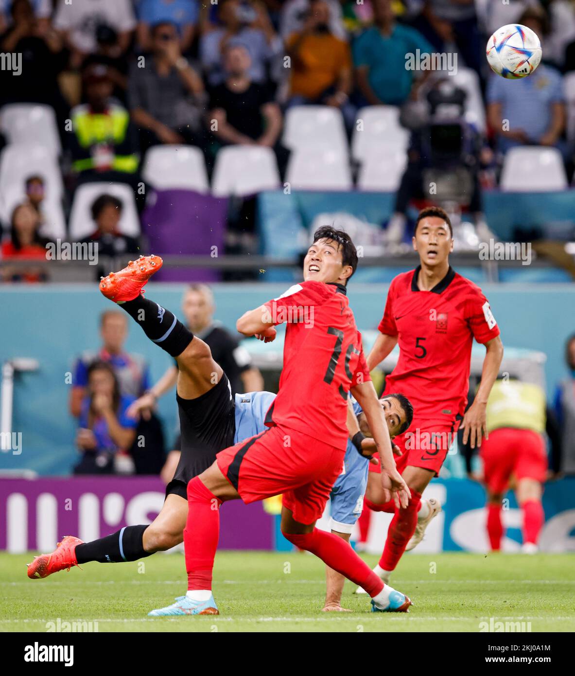 Doha, Qatar. 24th Nov, 2022. SUAREZ Luis from Uruguay risks a volley ...