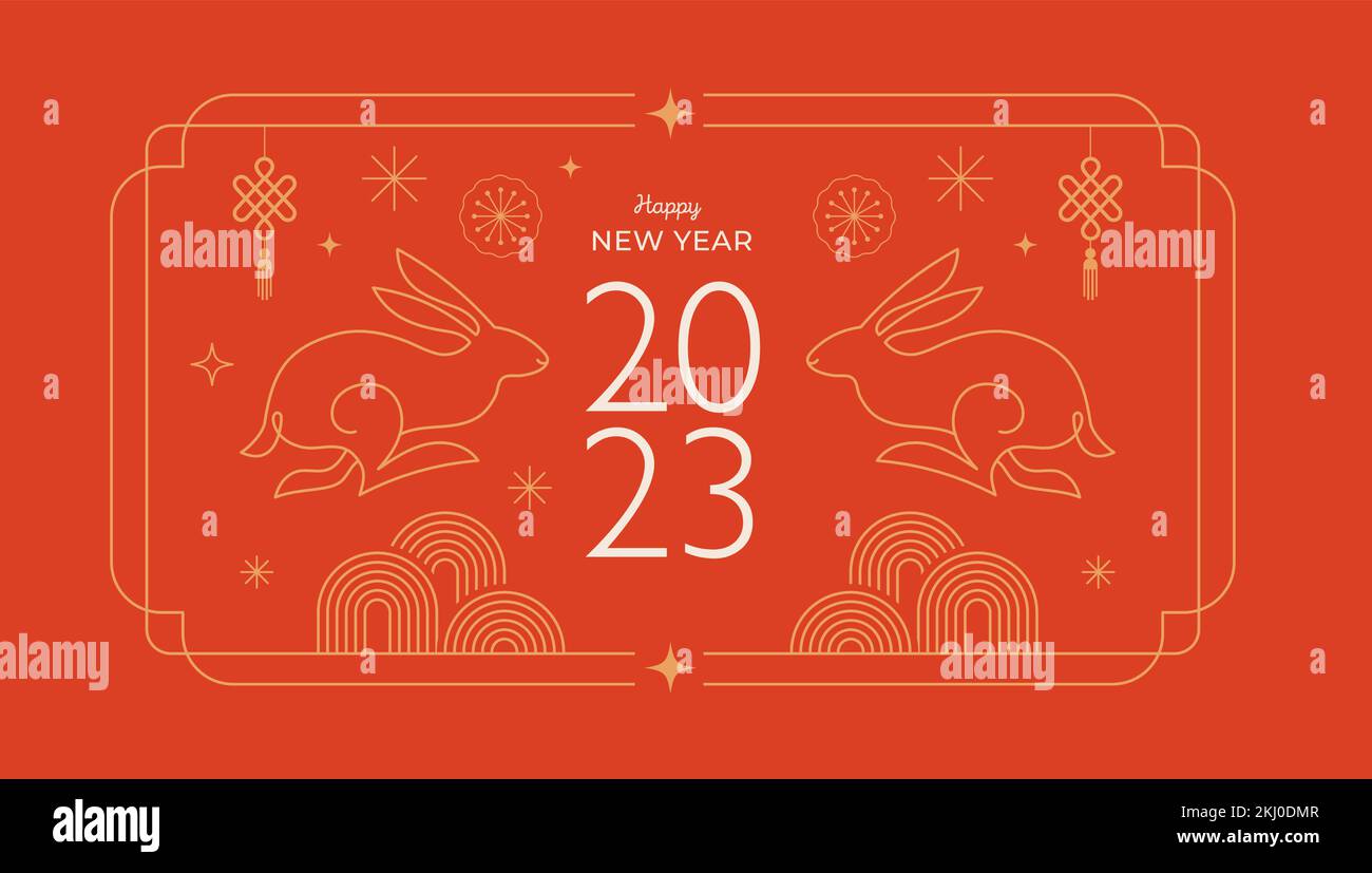 Chinese Lunar New Year 2023, year of the rabbit - Modern style linear ...