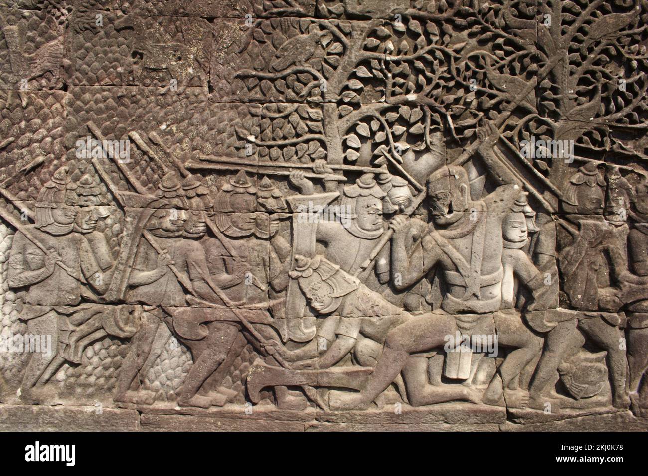 Battle scene (bas relief) from battle between Khmer and Chams, showing ...