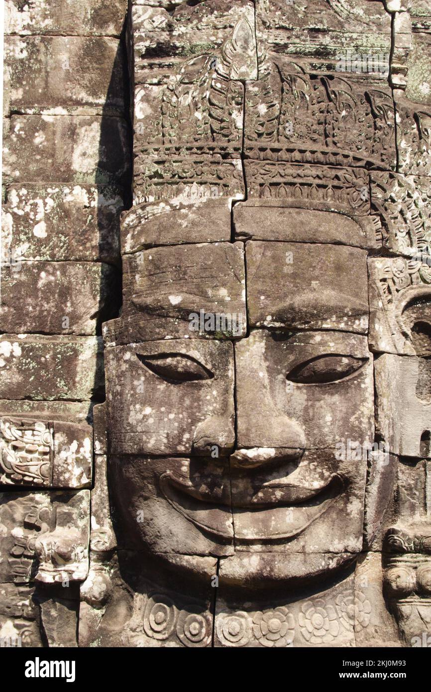 Face of king Jayavarman VII (bas relief), Bayon temple, Angkor Thom ...